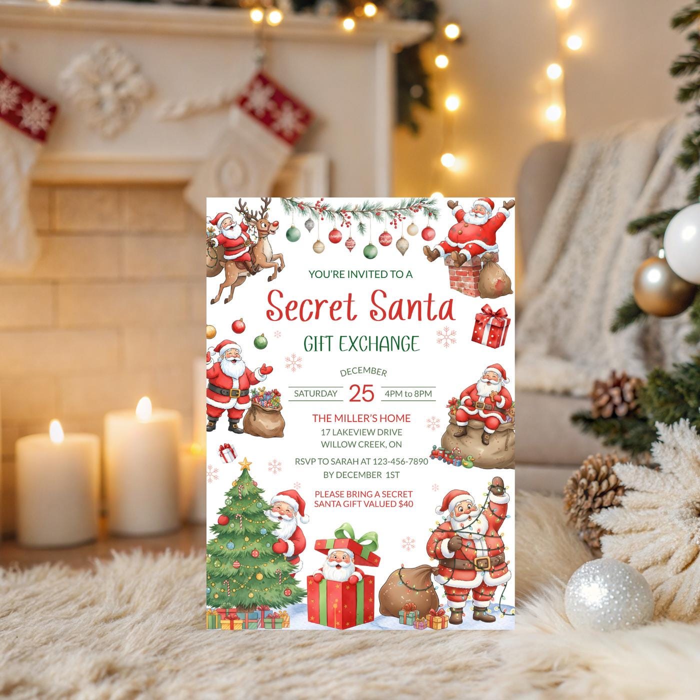 Editable Secret Santa Gift Exchange Invitation • Secret Santa Gift ...