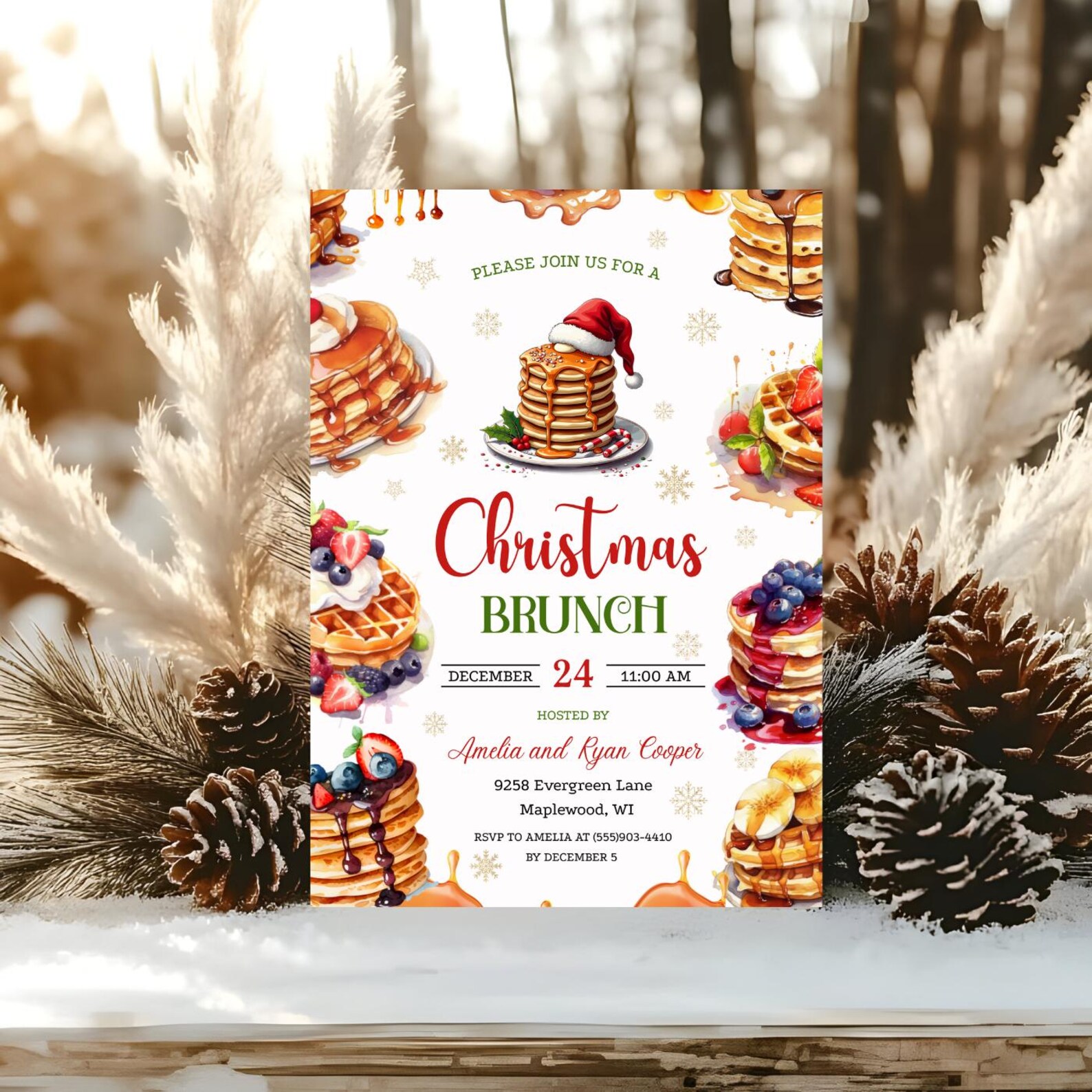 Christmas Brunch Invitation • Editable Christmas Breakfast Invitation ...