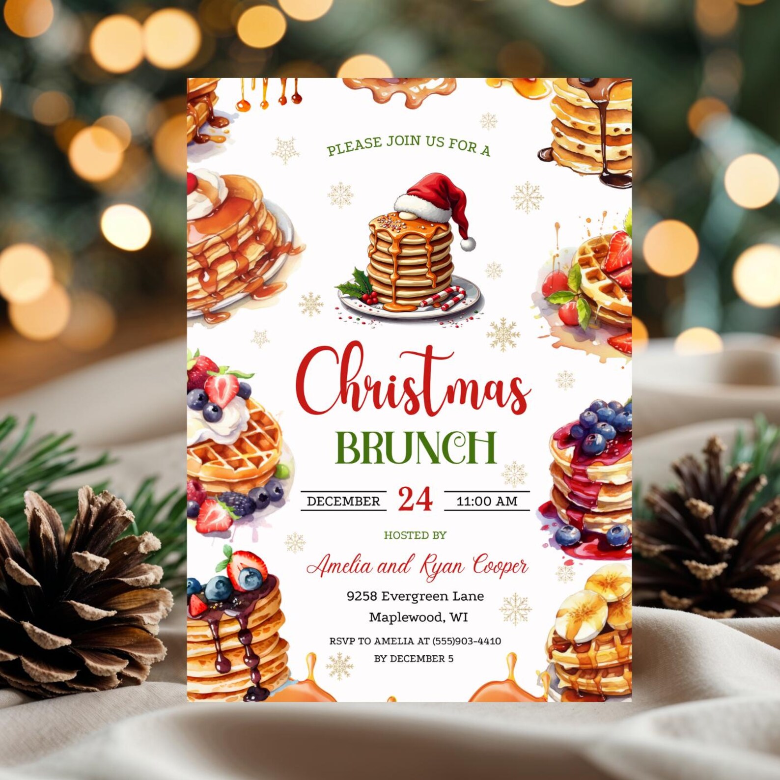 Christmas Brunch Invitation • Editable Christmas Breakfast Invitation ...