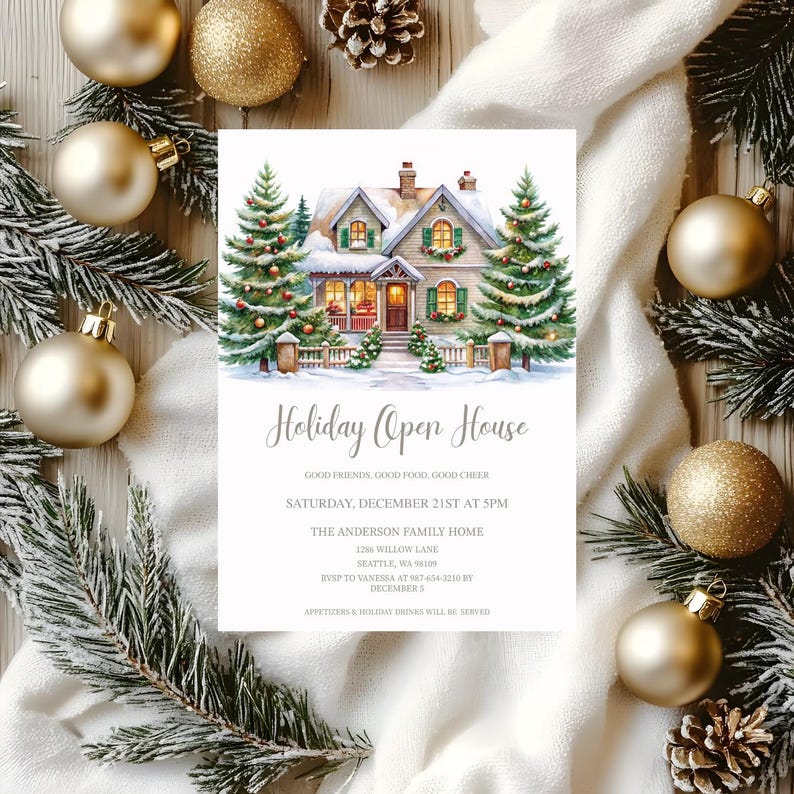 Holiday Open House Invitation • Digital Holiday Party Invite ...