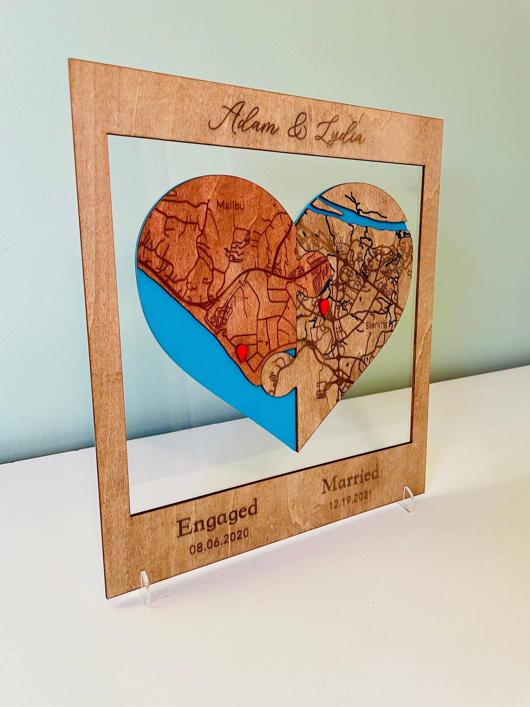 Two Location Heart Puzzle Map: Engaged, Married - Etsy