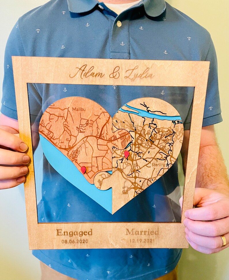 Two Location Heart Puzzle Map: Engaged, Married - Etsy