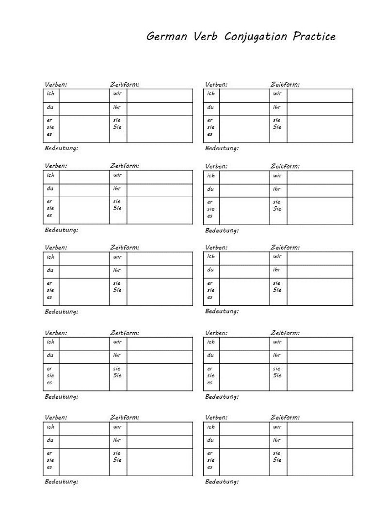 German Verb Conjugation Practice Sheet - Etsy