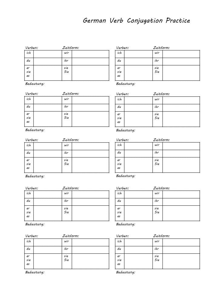 German Verb Conjugation Practice Sheet - Etsy