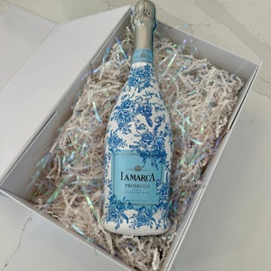 Floral Champagne Bottle blue - Etsy