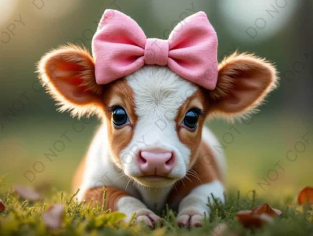 Cute Baby Cow With Pink Bow digital Art Print - Etsy