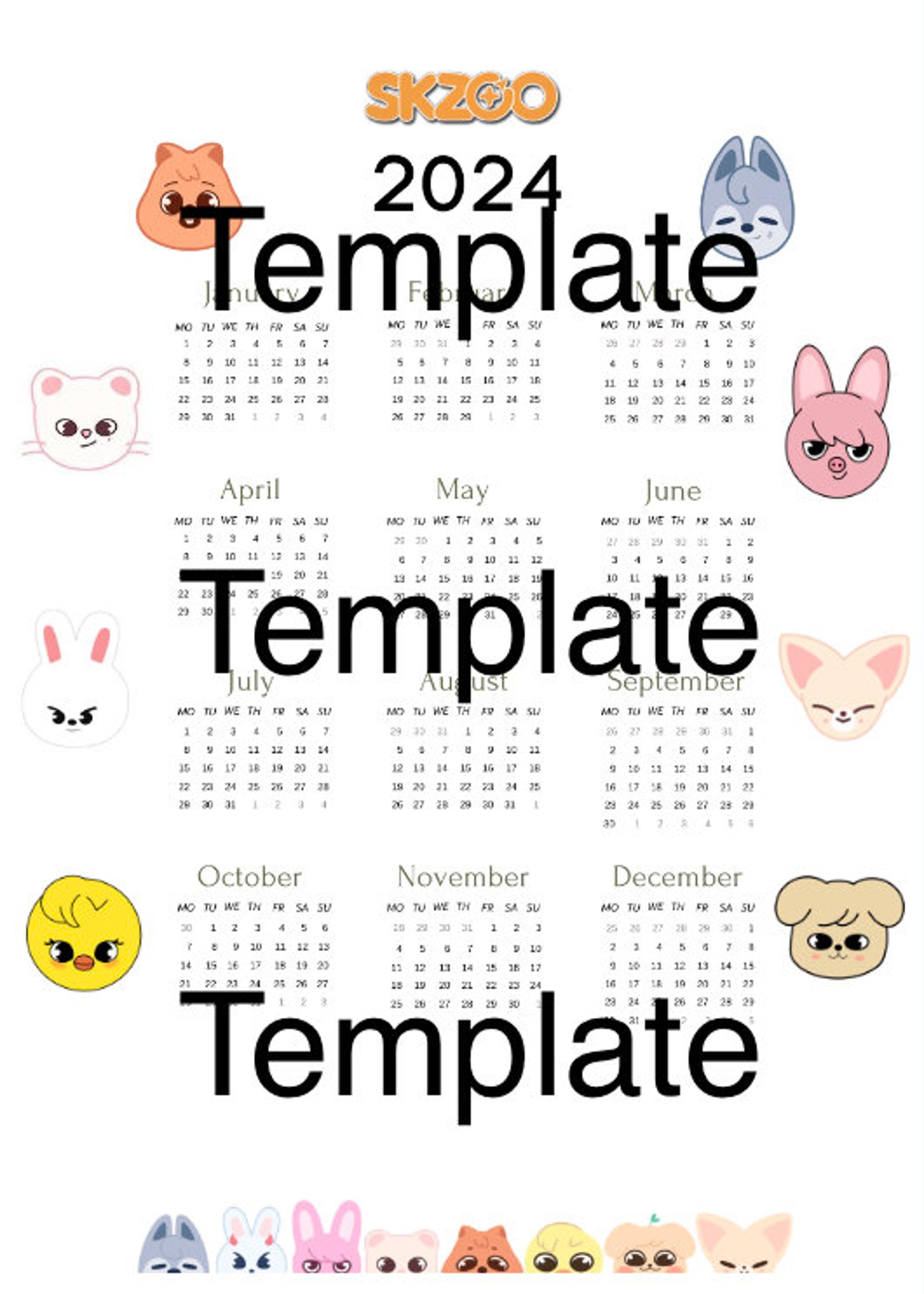 DIGITAL Printable 2024 Calendar Stray Kids Skzoo - Etsy