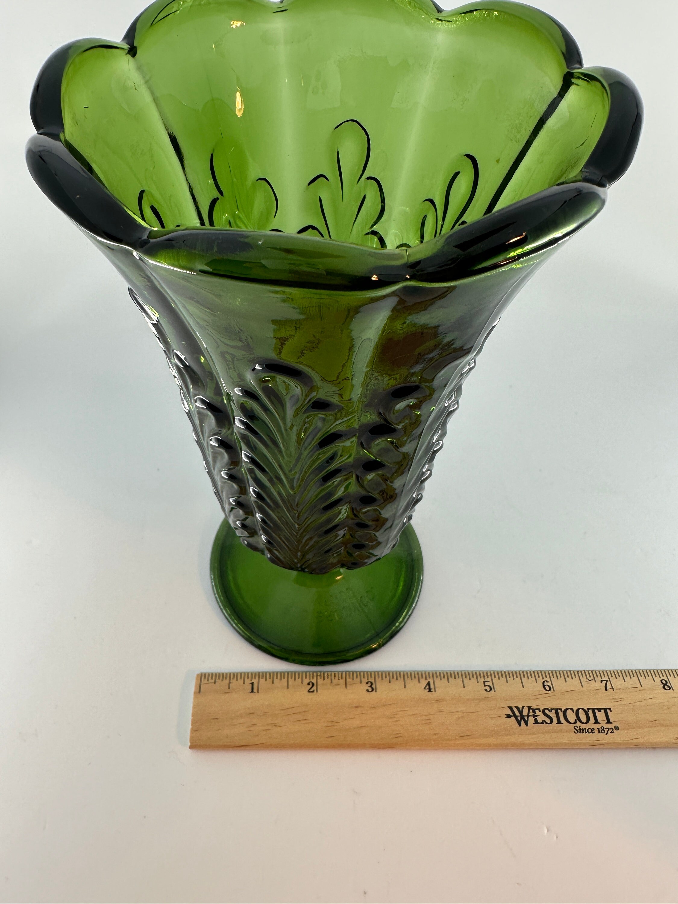 Vase, Green Glass Vase, Vintage Glass Vase, E O Brody Co, Pressed Glass ...