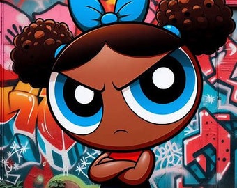 African American Powerpuff Girl Sticker, Laptop Sticker, Cartoon Decal ...