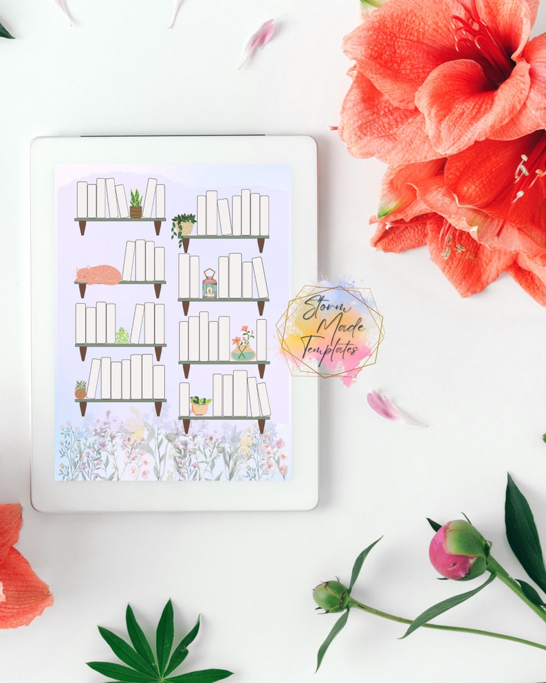 A5 Printable Floral Book Journal Tracker 2 Book Shelves Template ...