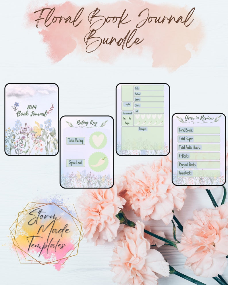 A5 Printable Floral Book Journal Tracker Log Basic Bundle Template ...