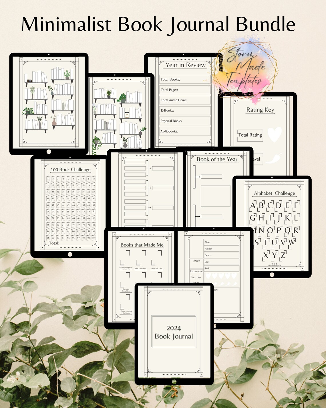 A5 Printable Minimalist Book Journal Tracker Log Bundle Template ...