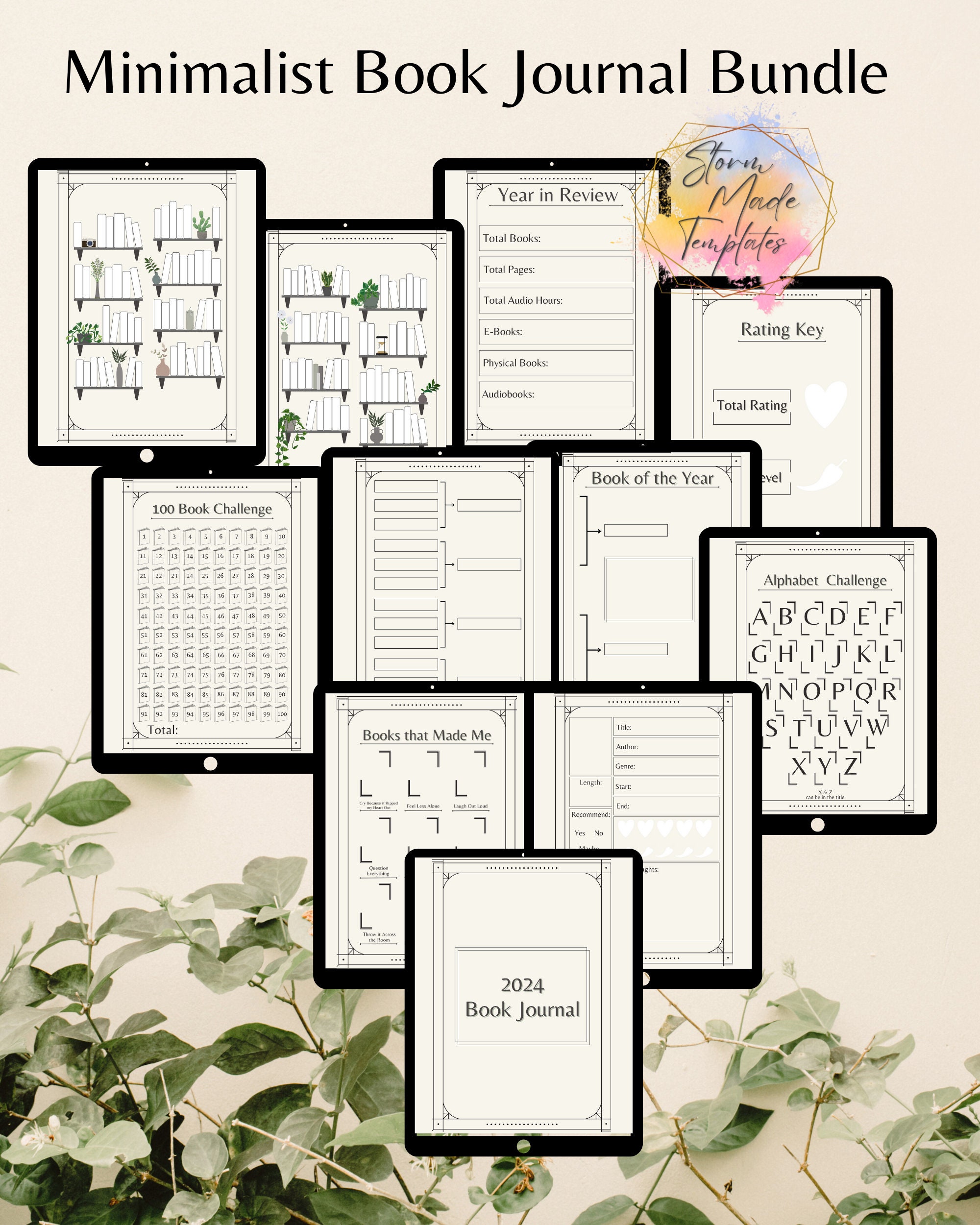A5 Printable Minimalist Book Journal Tracker Log Bundle Template ...