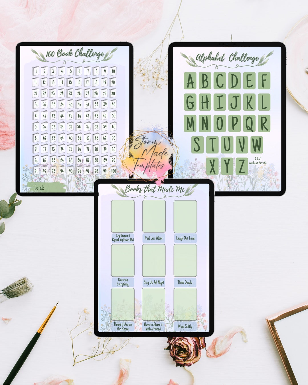 A5 Printable Floral Book Journal Challenge Bundle Template - Digital ...
