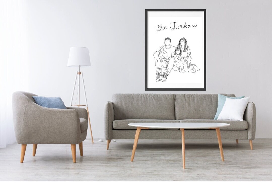 Digital Faceless Family Portrait, Family Line Drawing, Color Family ...