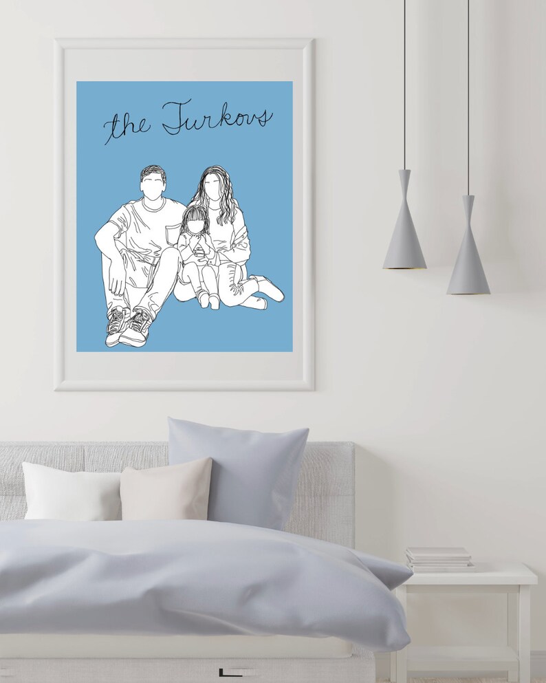 Digital Faceless Family Portrait, Family Line Drawing, Color Family ...