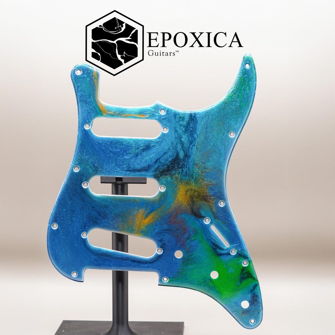 Ocean Blue Resin Stratocaster Pickguard: Neon Swirl Guitar Art - Etsy