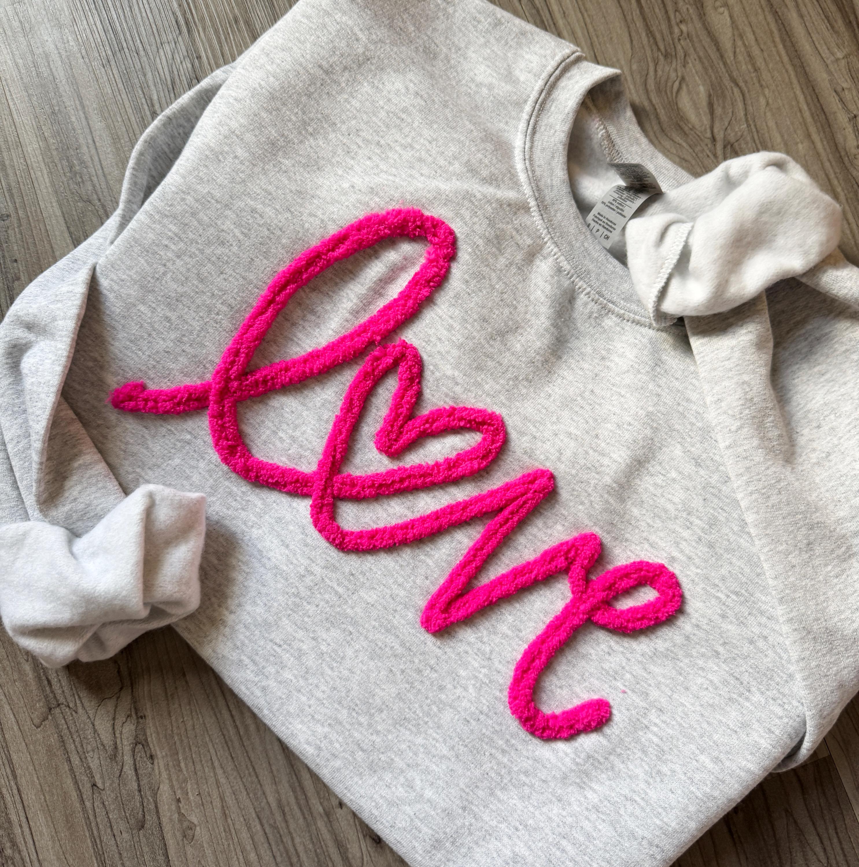 Yarn Embroidered 'love' Sweatshirt - Chenille Crewneck - Etsy
