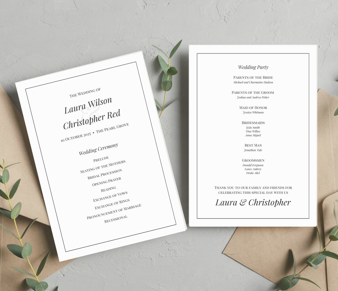 Wedding Day Program Wedding Itinerary Editable Program Printable ...