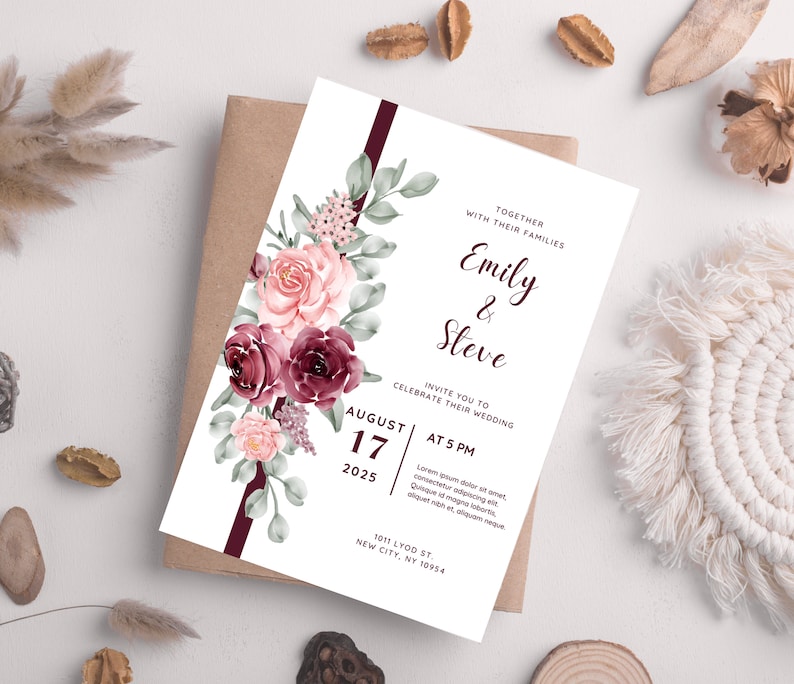 Invitación de boda Invitación imprimible CharmInk Wildflower Invitar invitación floral ...