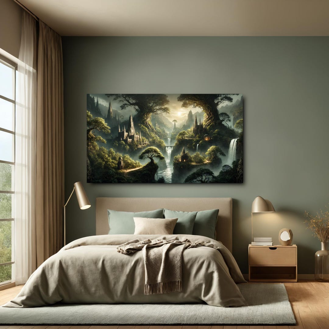 Citadel of Rivers | Elven Kingdom Canvas Wall Art | Fantasy Castle ...