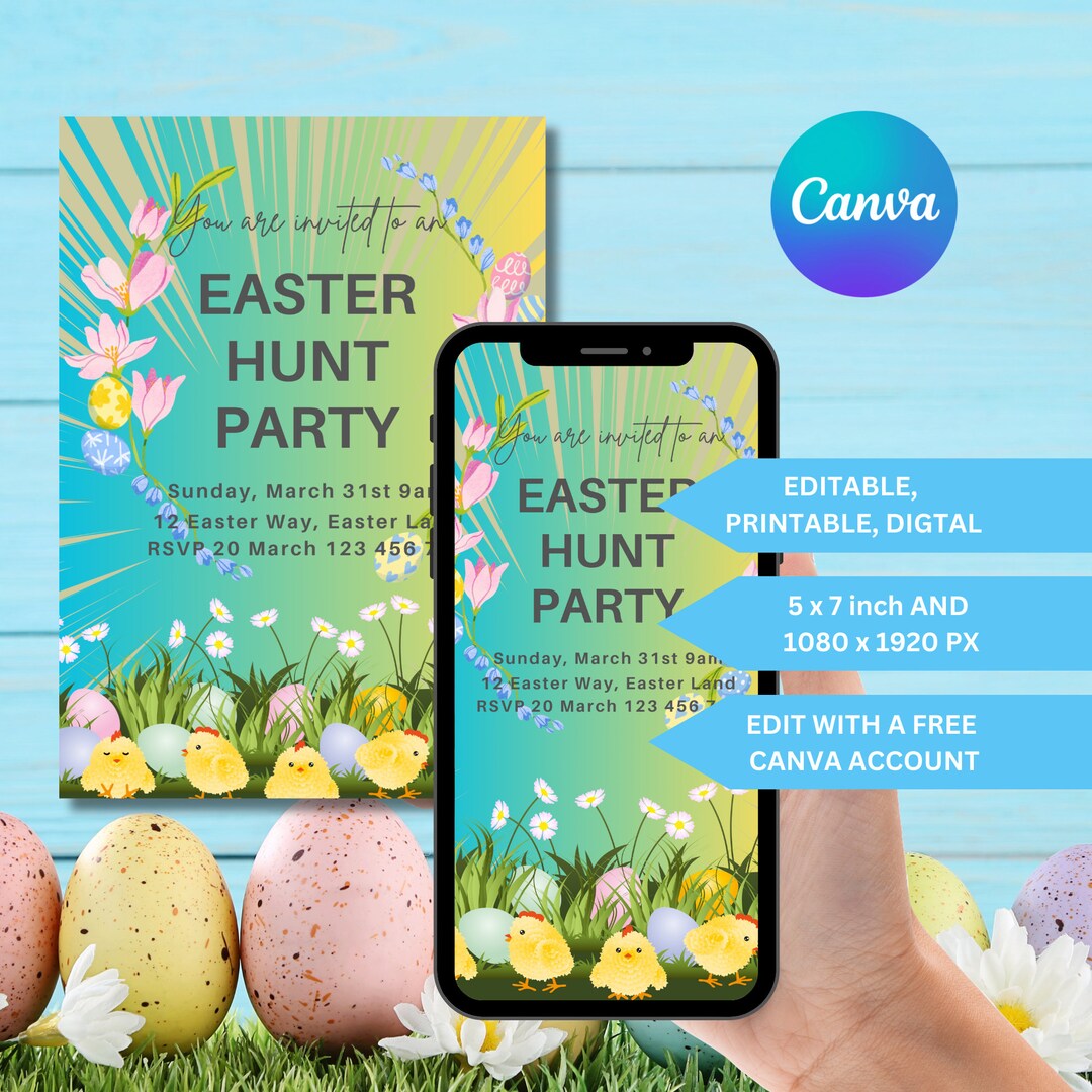 Easter Hunt Party Invitation Printable | Editable 5x7 Inch | Digital ...