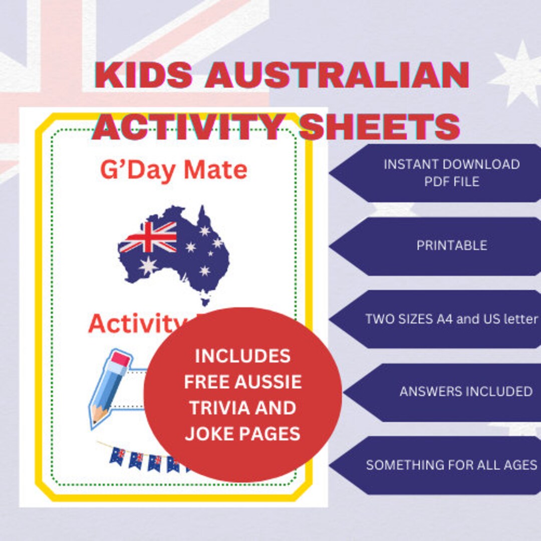Activity Pages Booklet Kids Classroom Worksheets. Australian Theme ...