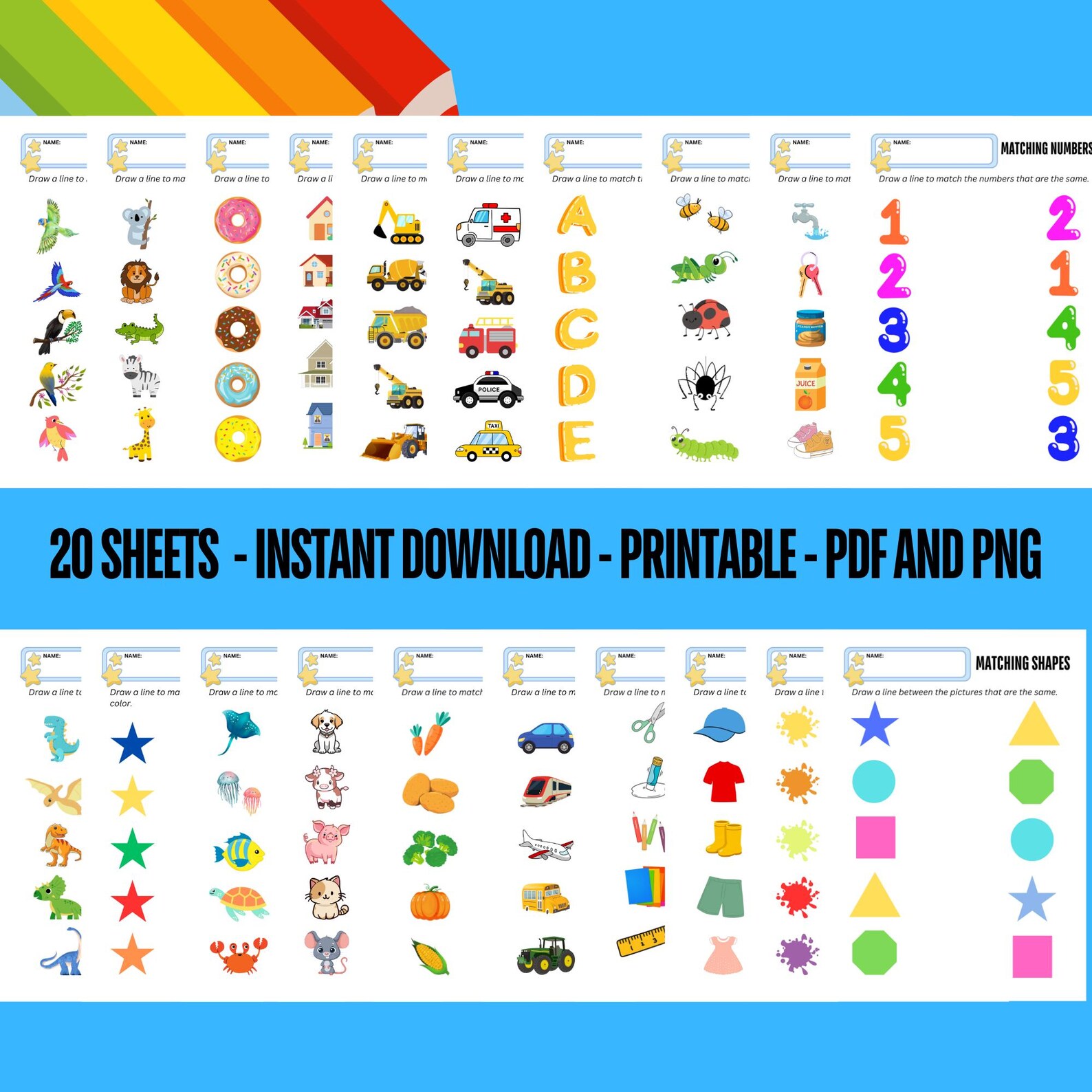 Worksheets Printable Matching. Toddler Kids Preschool Kindergarten ...
