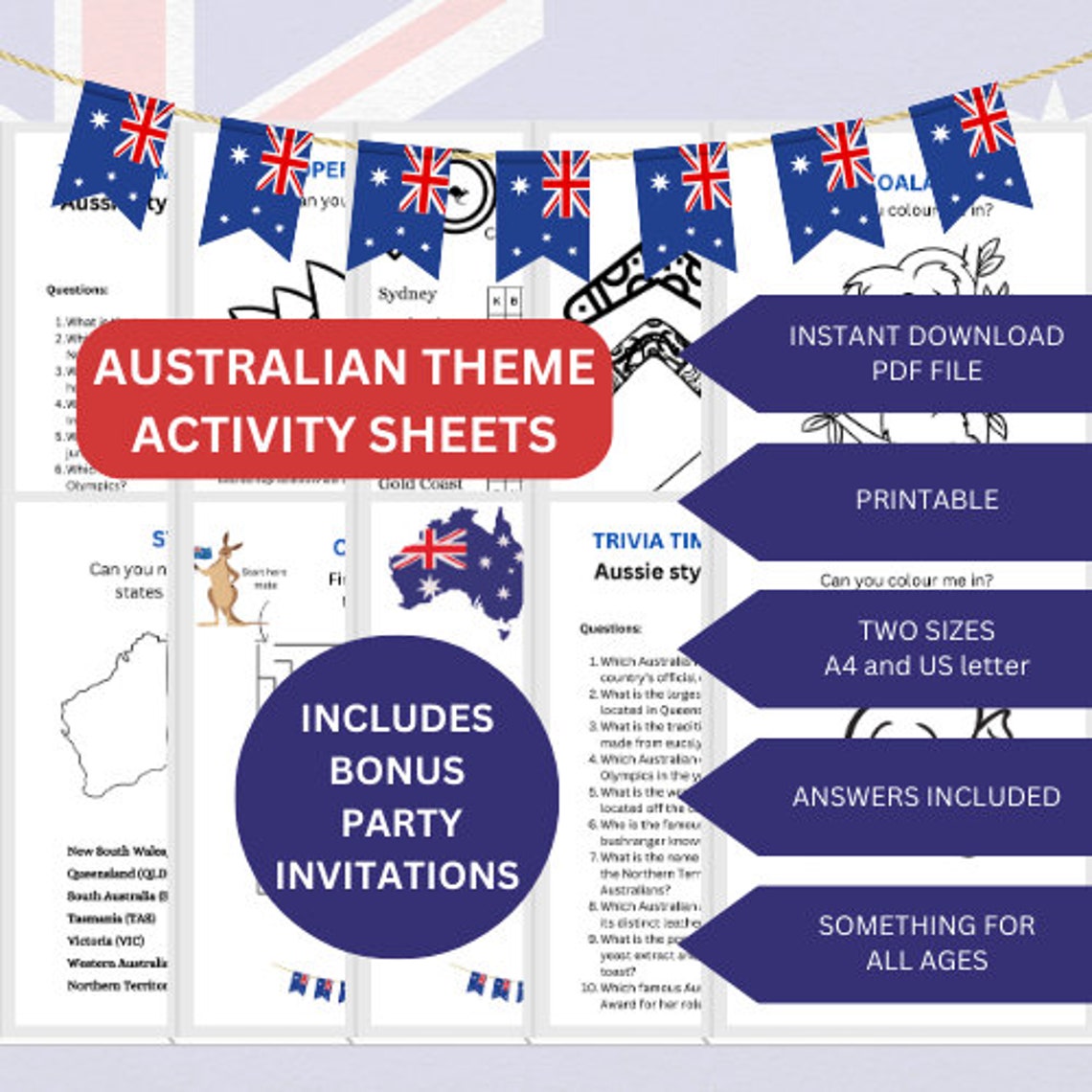 Australia Day Activity Sheets. Games, Trivia, Colouring. for Australian ...
