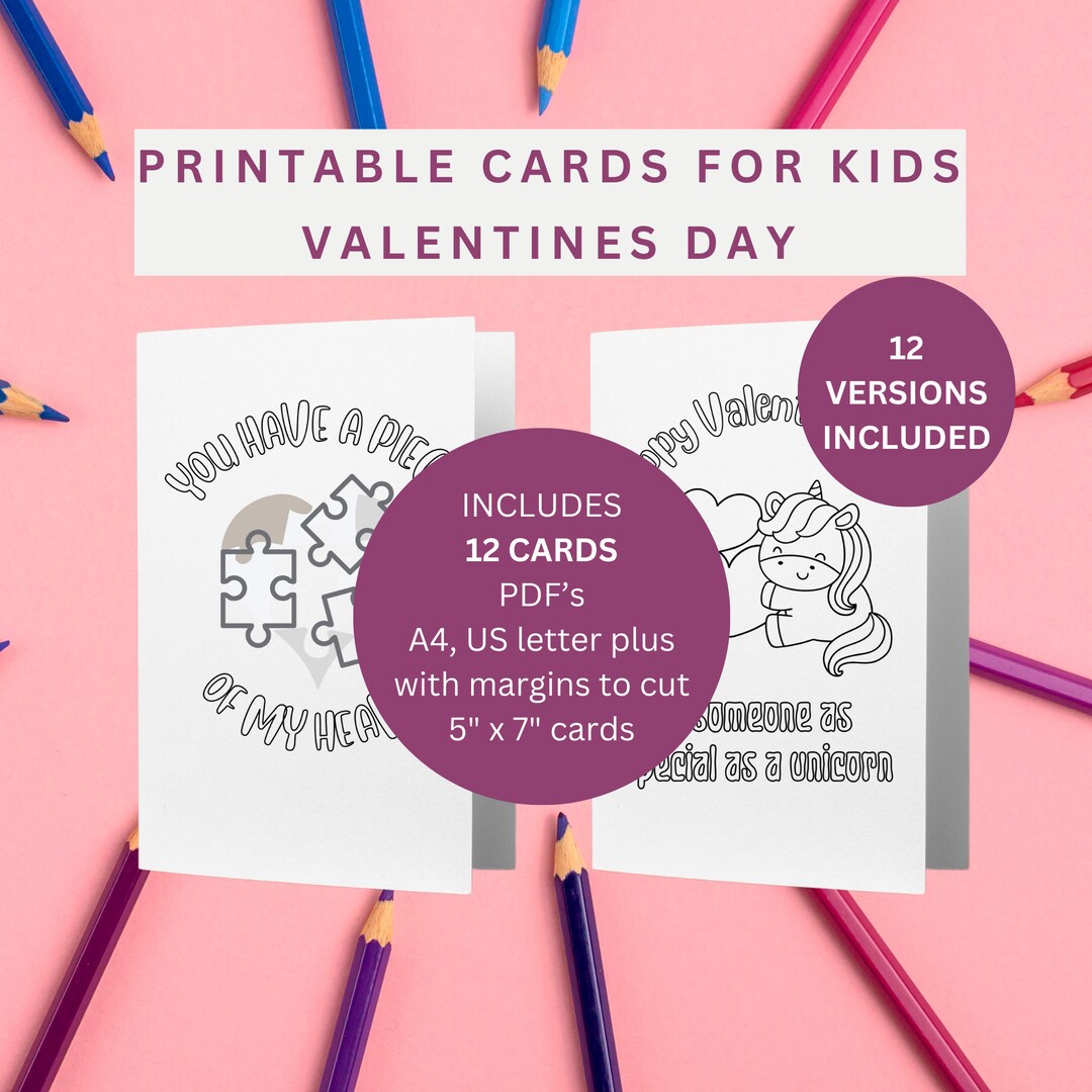Printable Classroom Valentine's Day Cards Set of 12 | DIY Coloring ...