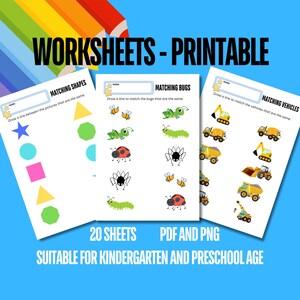 Worksheets Printable Matching. Toddler Kids Preschool Kindergarten ...