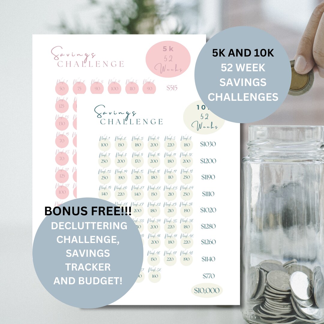 Savings Challenge 52 Week. 5k and 10k. Printable. Goodnotes Compatible ...
