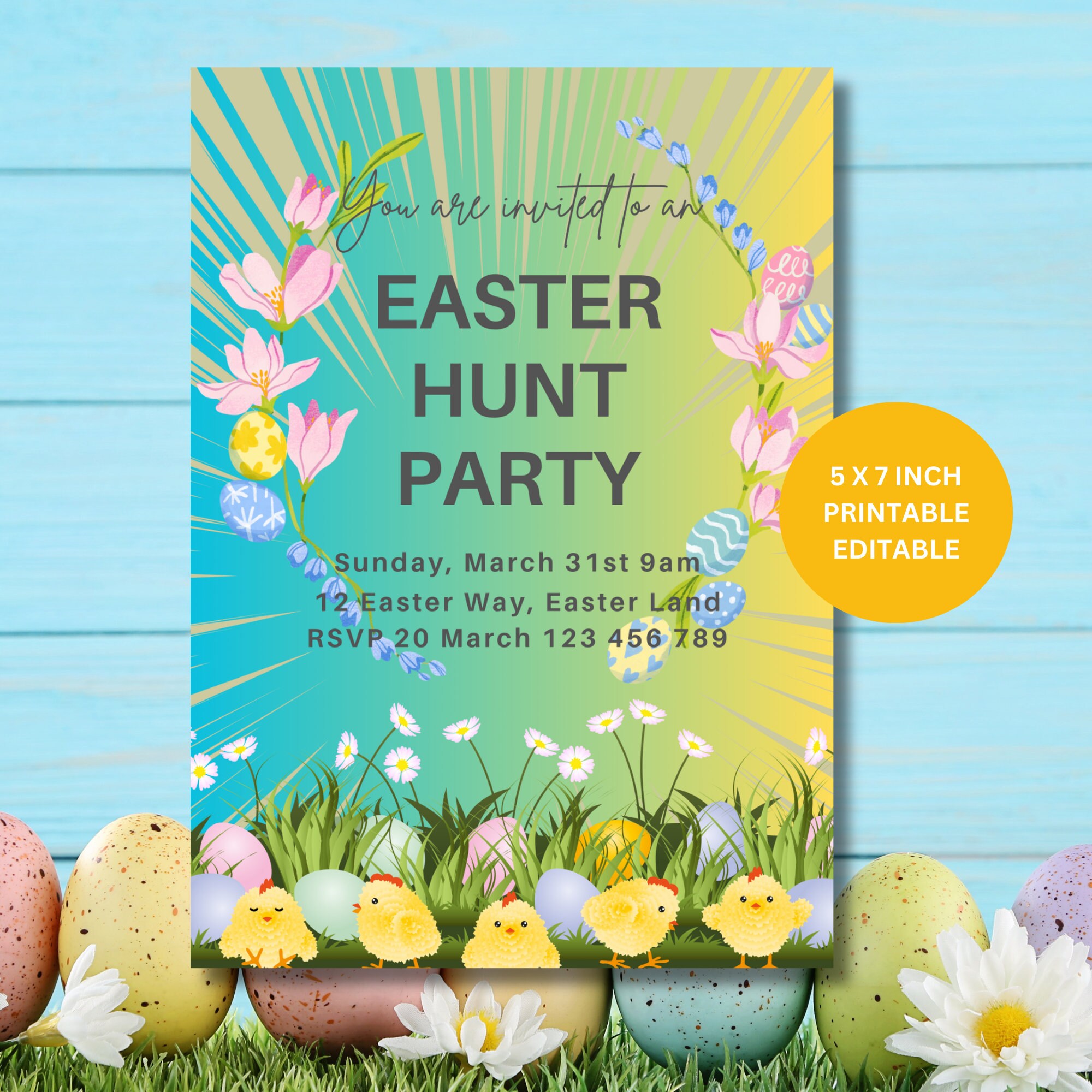 Easter Hunt Party Invitation Printable | Editable 5x7 Inch | Digital ...