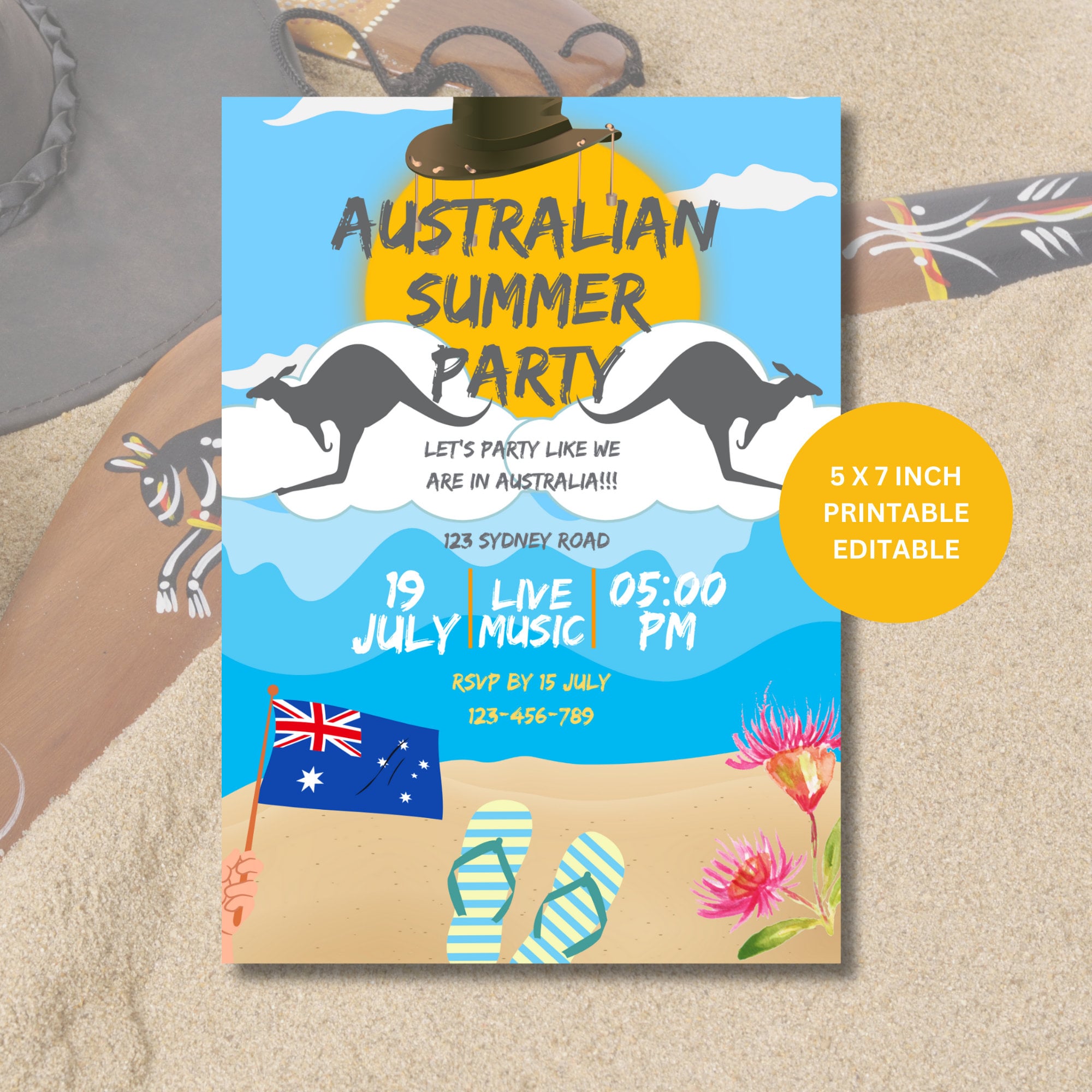 Editable Australia Theme Party Invitation - Printable & Digital ...