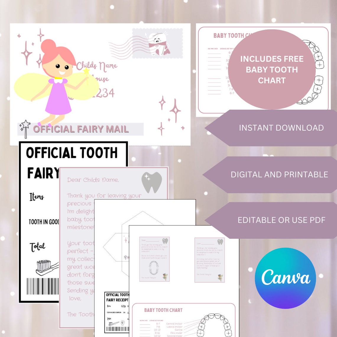 Printable Tooth Fairy Letter Receipt and Envelope Set Editable Blue ...