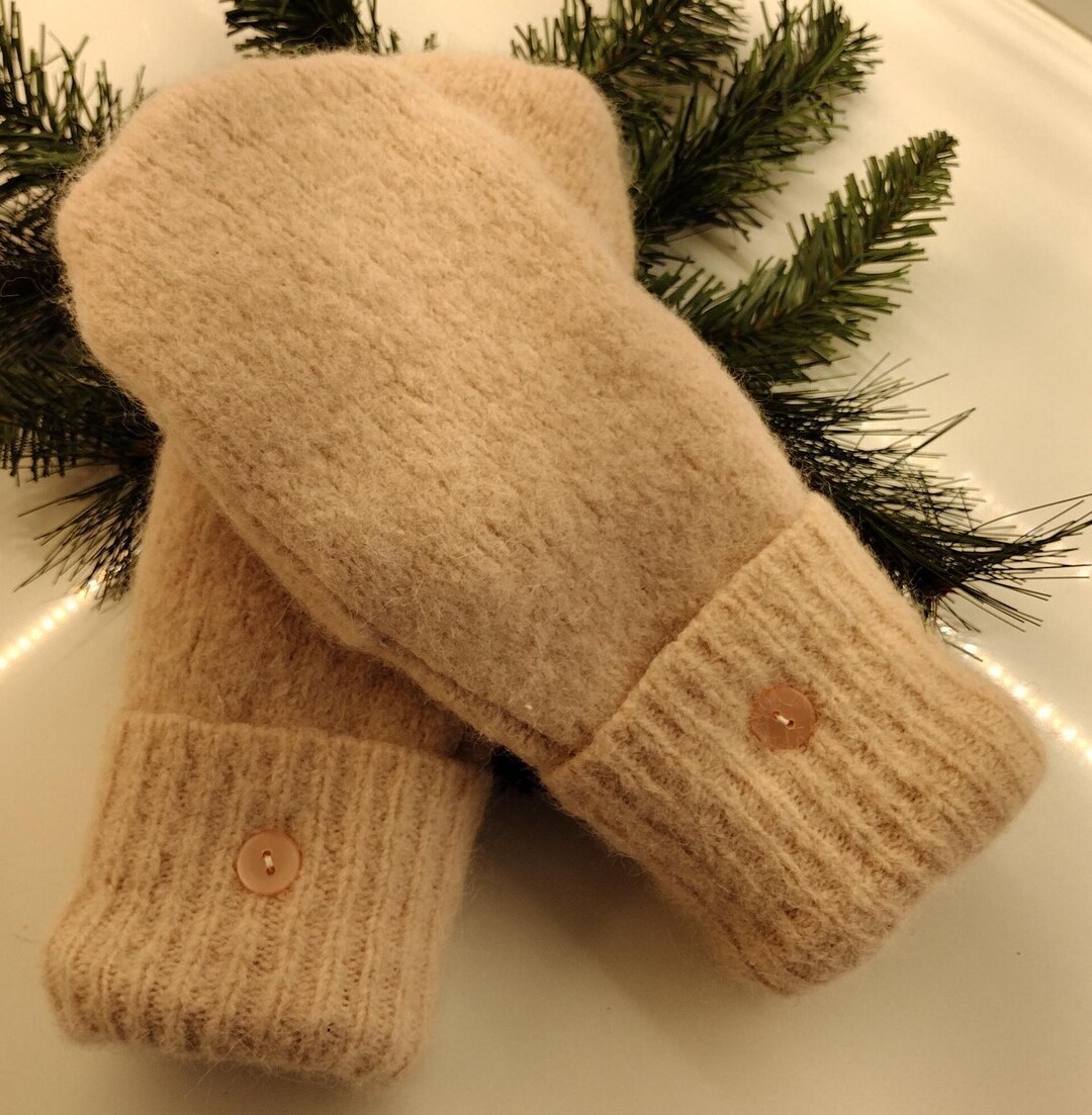 Handmade Pastel Pink Cashmere Wool Mittens Lined With White Fleece ...