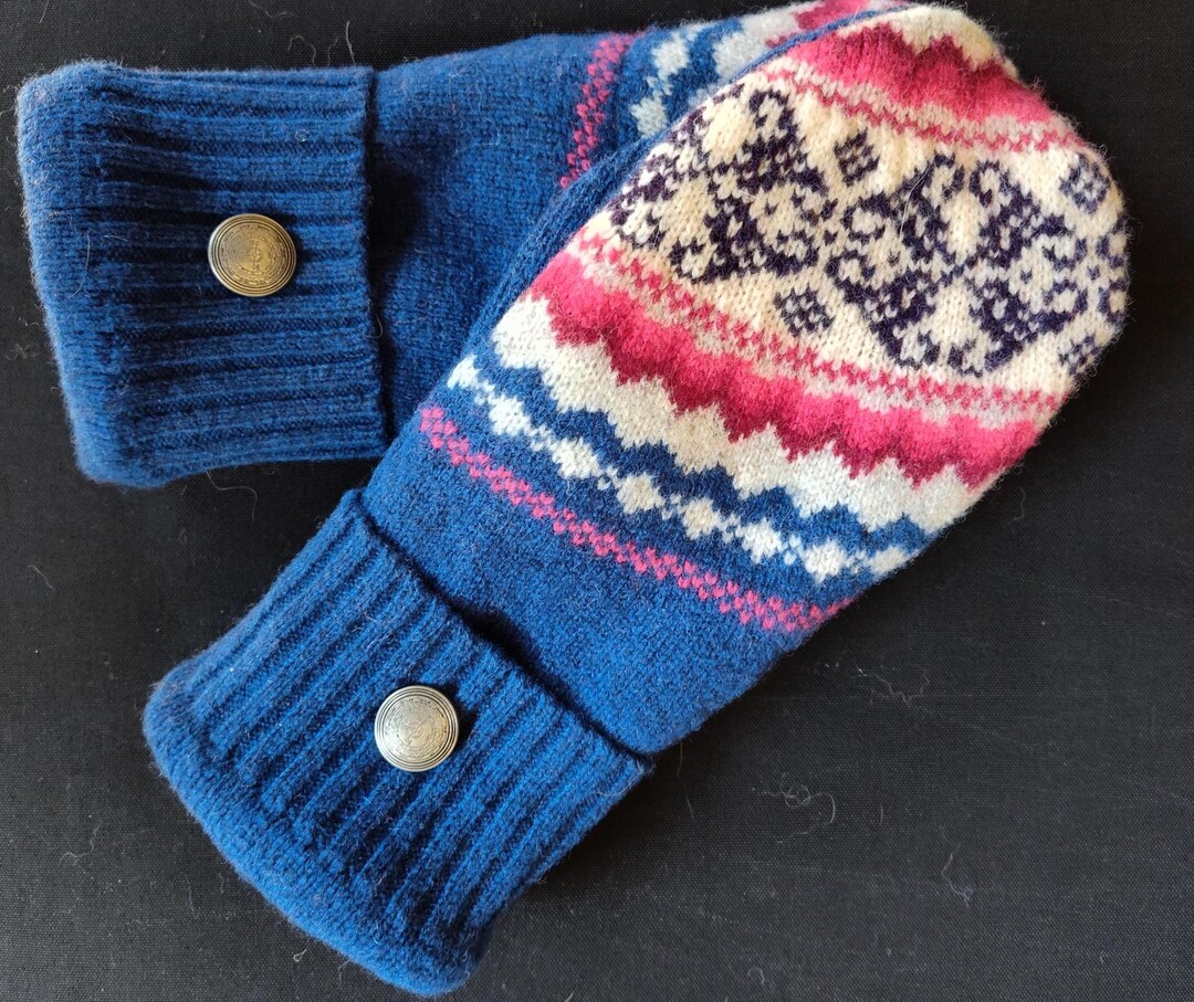 Royal Blue Wool Mittens Lined With Fleece Made From a Sweater Vintage ...
