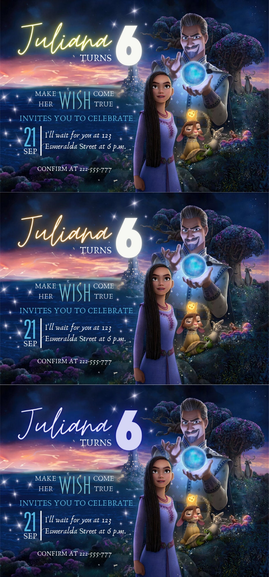 Printable and Editable BIRTHDAY Invitation/wish Invitation/magic Girl ...