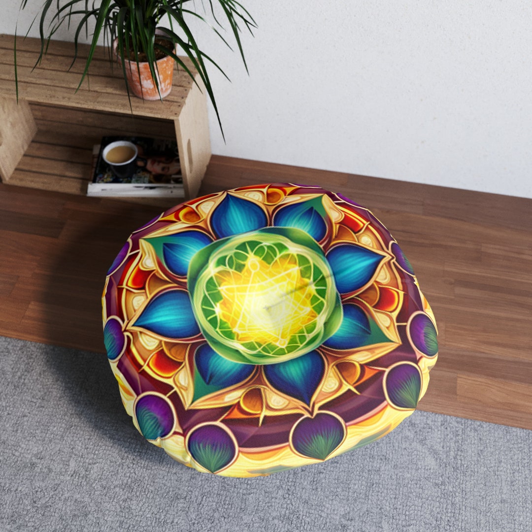 Sacred Geometry Mandala Tufted Floor Pillow, Round - Etsy