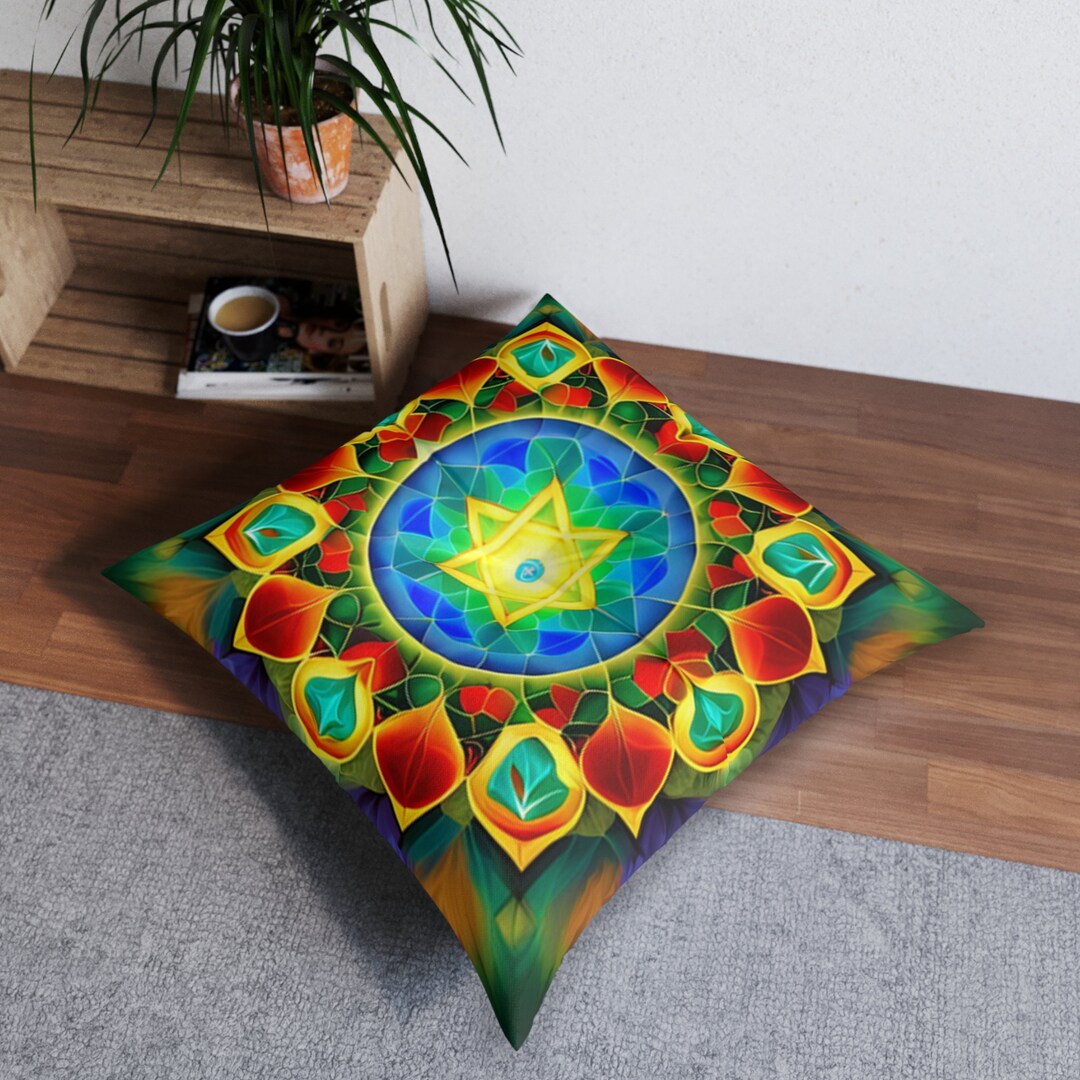 Sacred Geometry Mandala Tufted Floor Pillow, Square - Etsy
