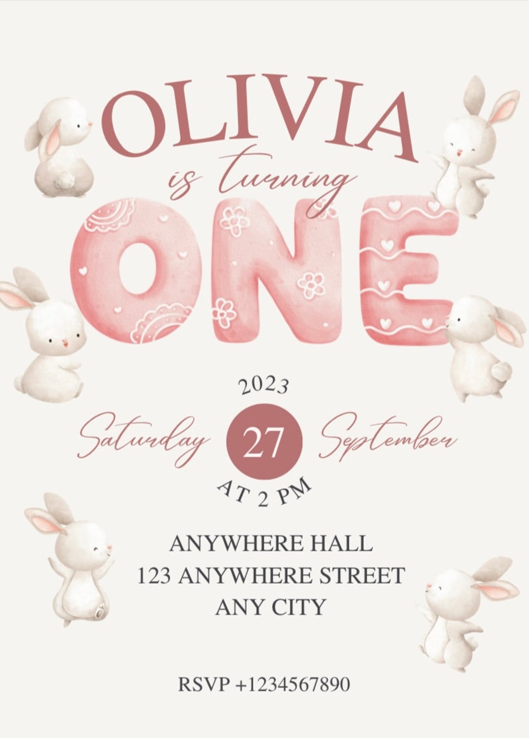 Bunny Birthday Invitation - Etsy