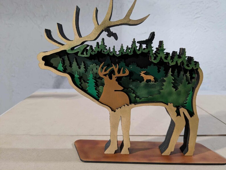 Elk 3D Layered Laser Cut Wood, Handmade Picture Inside a Picture - Etsy