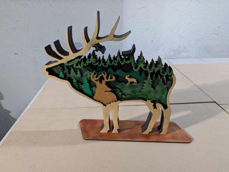 Elk 3D Layered Laser Cut Wood, Handmade Picture Inside a Picture - Etsy