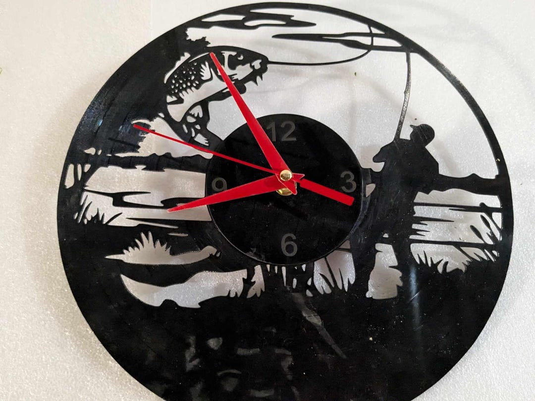 Laser Cut Vinyl Record Clock Fishing, Handmade - Etsy