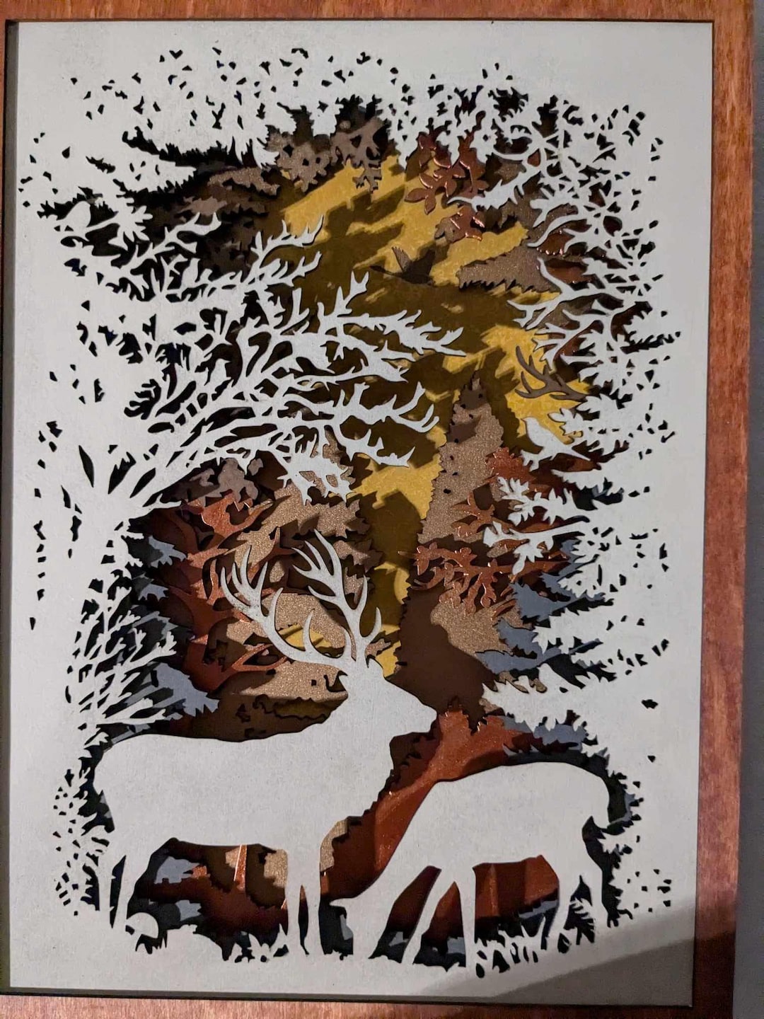 Deer Scene 3D Layered Laser Cut Wood, Handmade Picture Inside a Picture ...