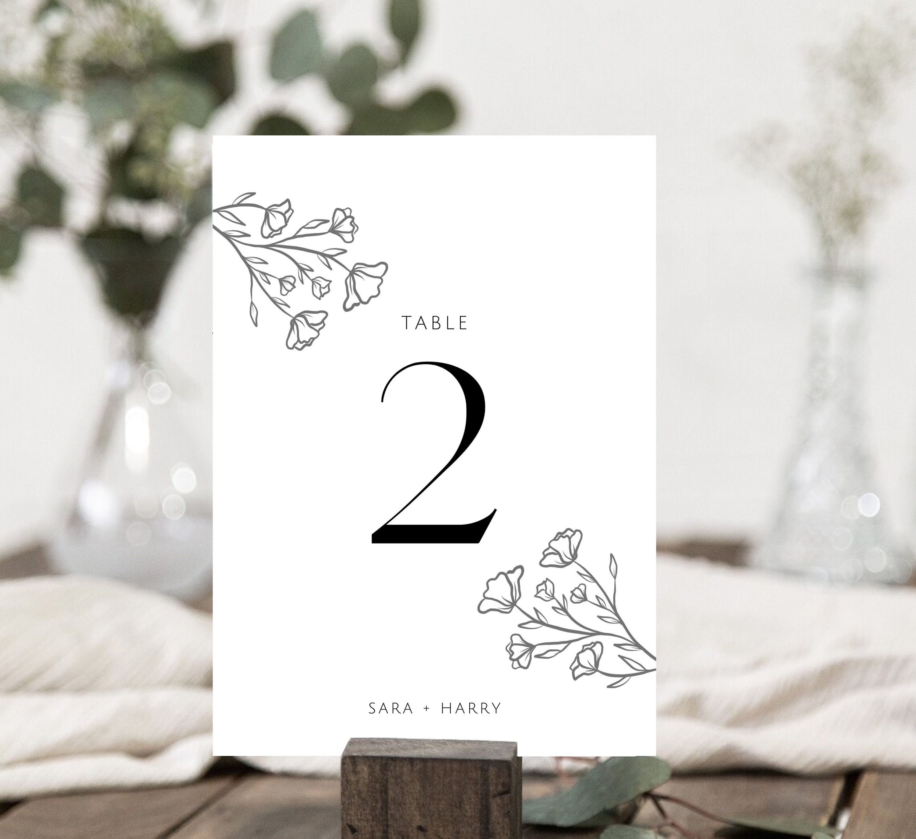 Plantilla de números de mesa imprimibles modernos minimalistas florales ...