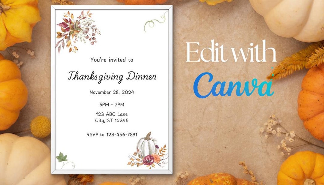Editable Thanksgiving Invitation Digital Template - Etsy