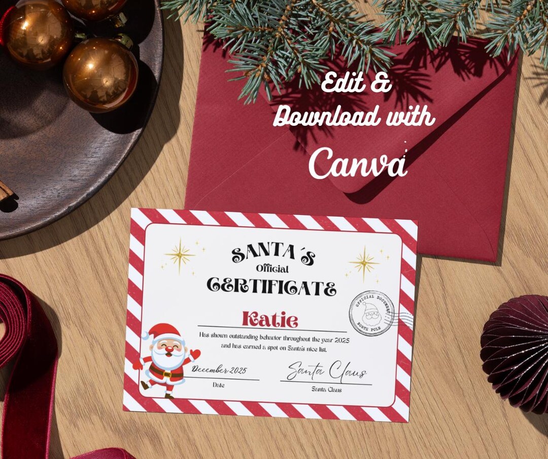 Editable Santa Nice List Certificate & Santa Letter Template (instant ...