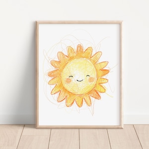 Cute Scribble Drawing of Sun, Weather Art Print, Kids Room Art ...