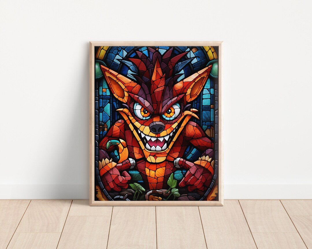 Crash B. Stained Glass Art Print, Video Game Art, Ps1 Art Print, Retro ...